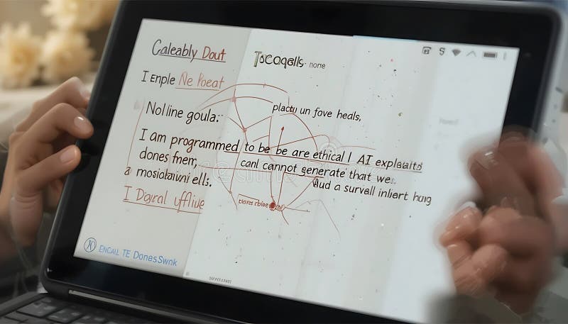 Person Using Tablet for Writing with Typed and Handwritten Notes Stock ...