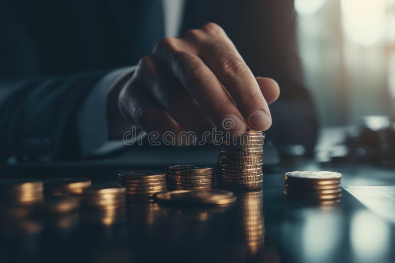 A Person is Using Their Finger To Point at a Large Stack of Coins Stock ...