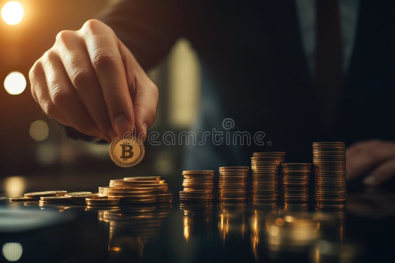 A Person is Using Their Finger To Point at a Large Stack of Coins Stock ...