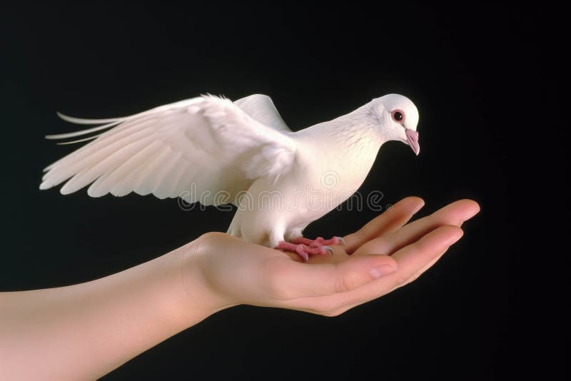 A Person Using Their Open Palms To Hold a Dove in Flight. Stock ...