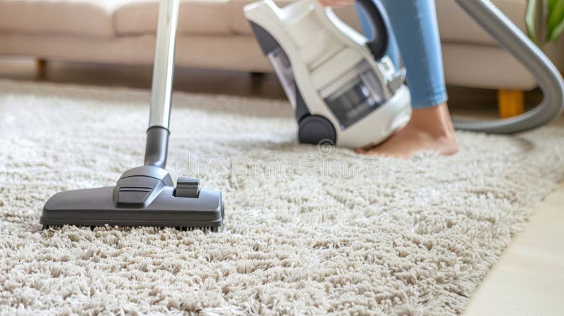 Person Using a Vacuum Cleaner on a Carpet, Demonstrating Cleaning ...