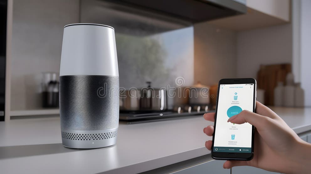 A Person Using a Virtual Assistant To Control Home Applia Created with Generative AI Stock ...