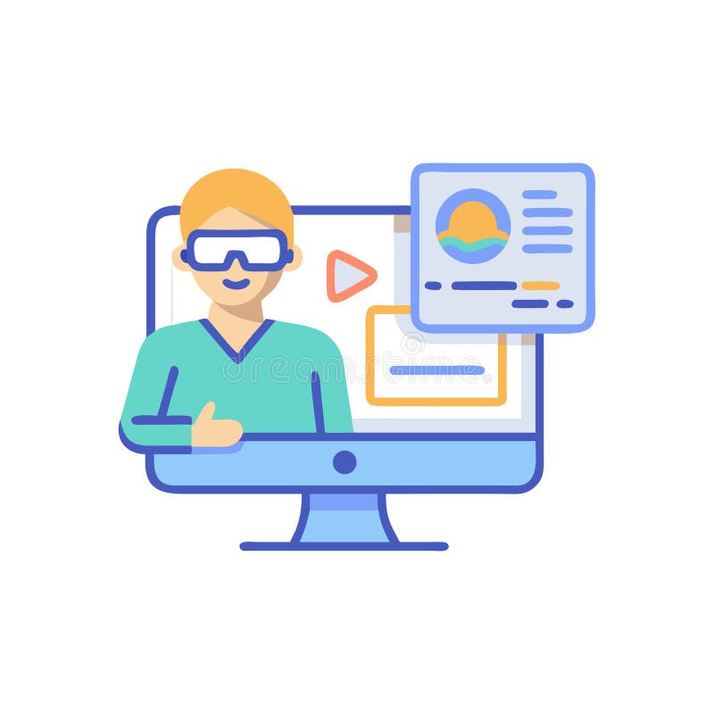 Person Using Virtual Reality on Computer with Positive Feedback Stock ...