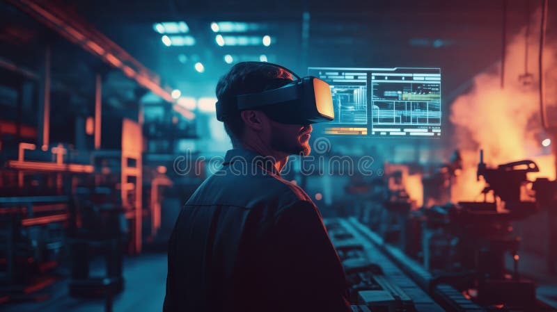 A Person Using Virtual Reality in an Industrial Setting for Training or ...
