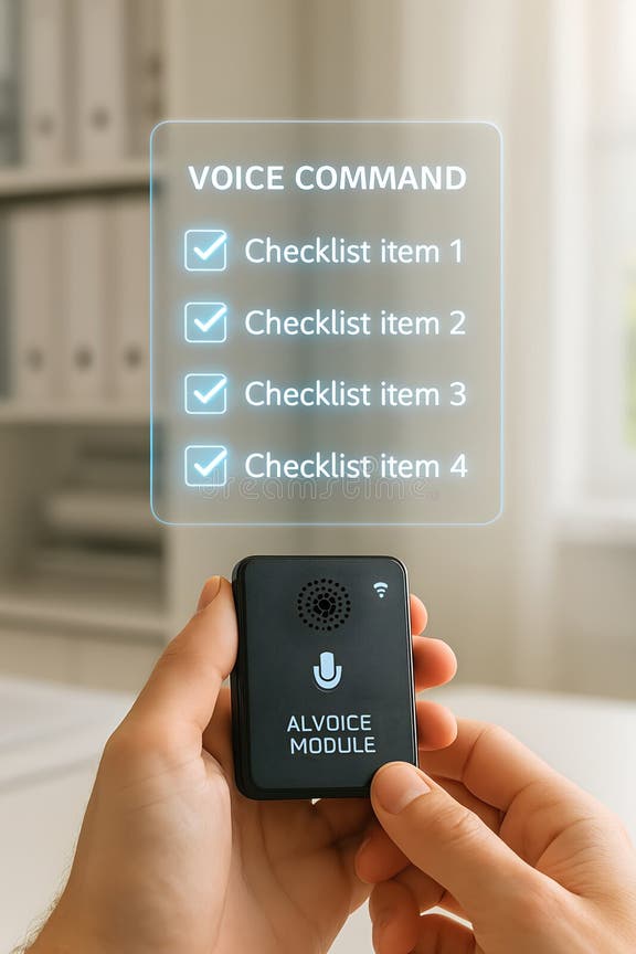 Person Using a Voice Command Module To Complete a Checklist of Tasks ...