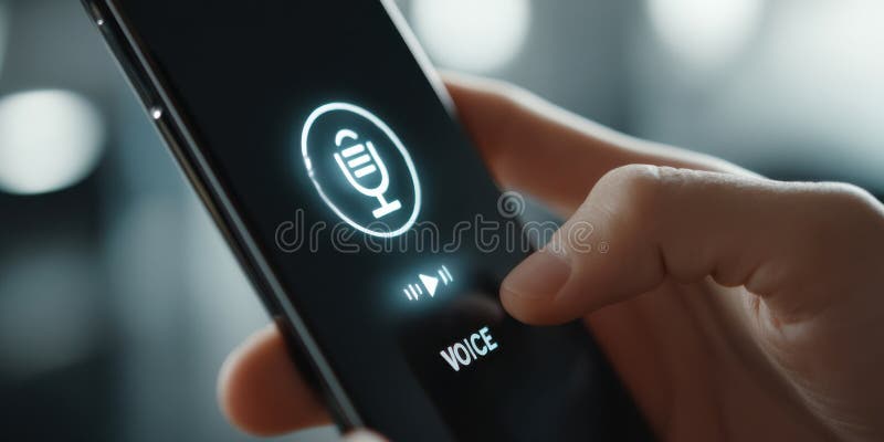 Person Using Voice Recognition Feature Smartphone Modern Setting Stock ...
