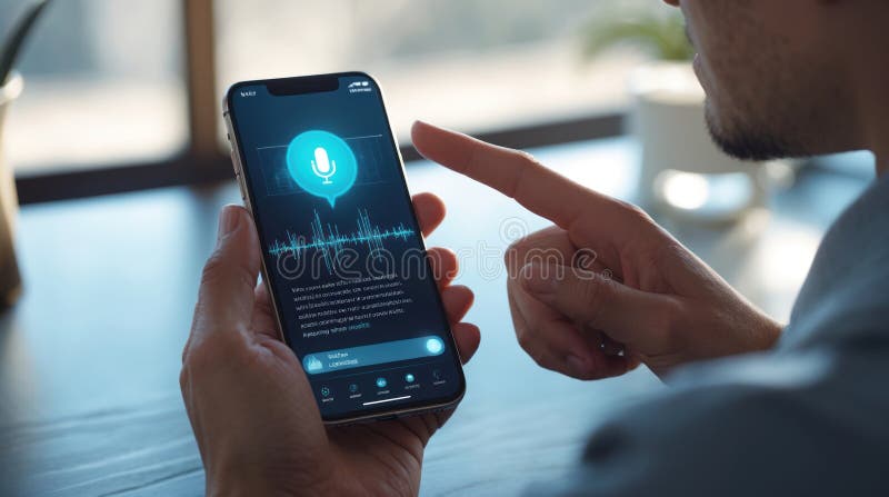 Person Using Voice Recognition on Smartphone for Digital Communication ...
