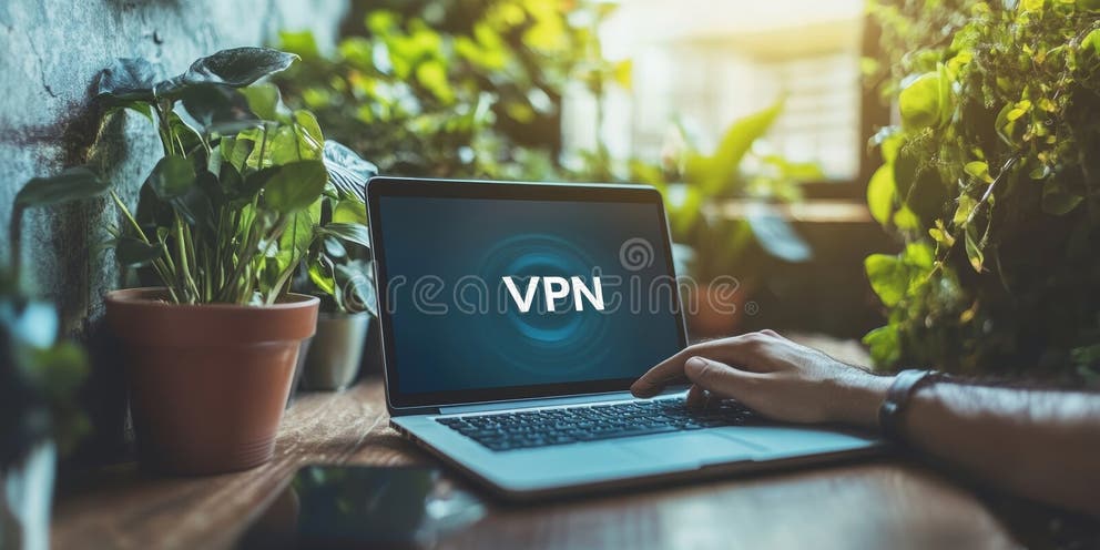 Person Using VPN on Laptop with Privacy and Security Features Shown on ...