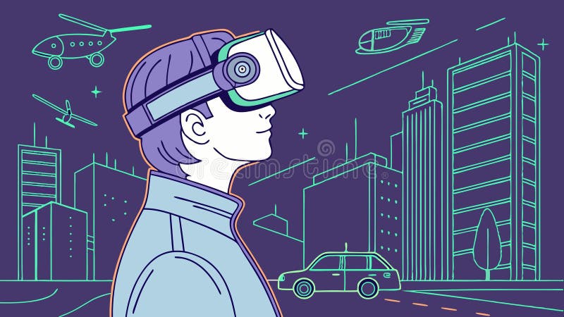 City in virtual reality stock illustration. Illustration of blue ...