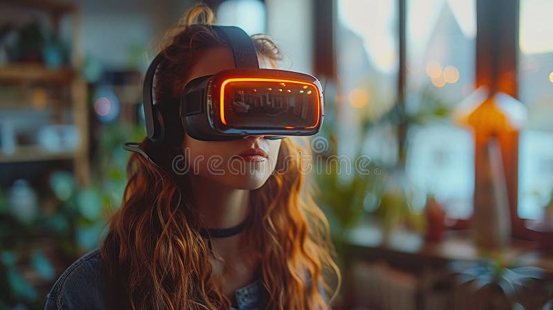 A Person Using a VR Headset To Explore a Virtual Interior Design Stock ...
