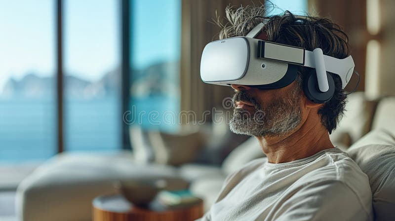 A Person Using a VR Headset To Explore a Virtual Interior Design Stock ...