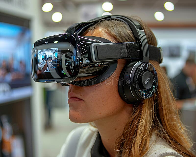 A Person Using a VR Headset To Explore a Virtual Interior Design Stock ...