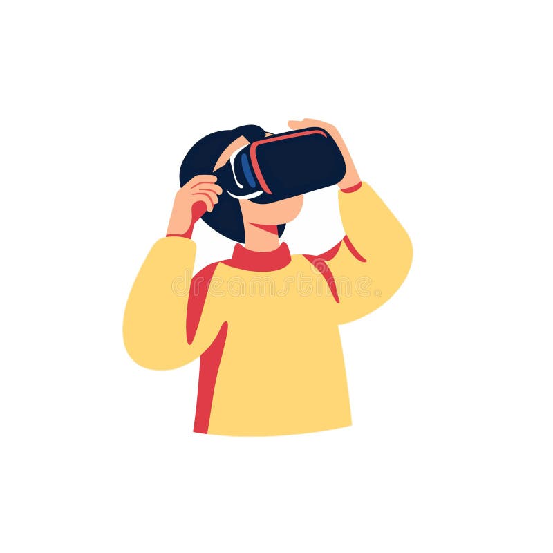 A Person Using a VR Headset To Explore a Virtual World. Flat Vector ...