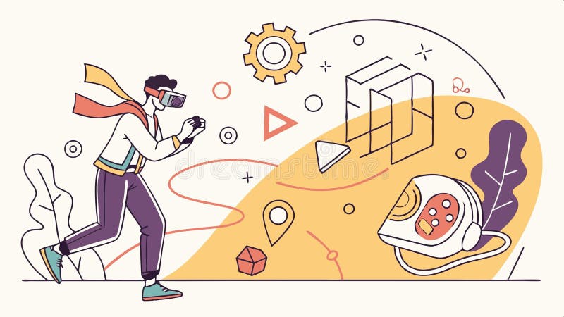 Person Using VR Headset, Virtual Reality and Technology Illustration ...