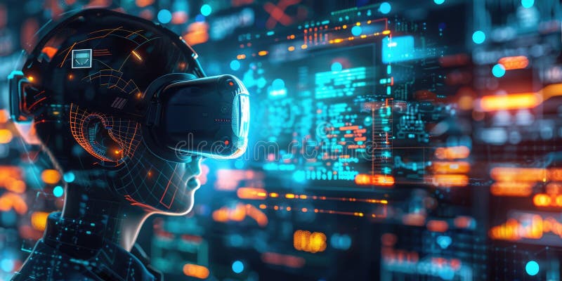Person Using VR Interface with Digital Data. Futuristic Technology ...