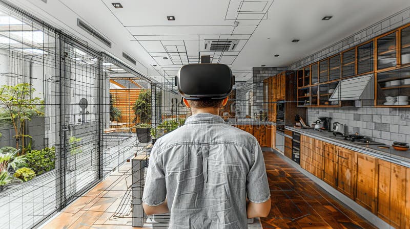 A Person Using VR To Visualize a Renovated Kitchen Design. Stock Photo ...
