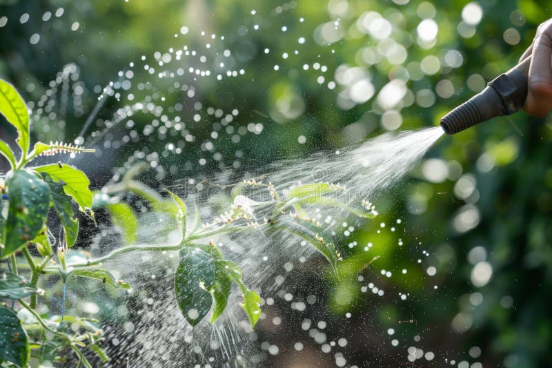 Person Using a Water Hose To Spray Aphids Off a Plant Stock Image ...