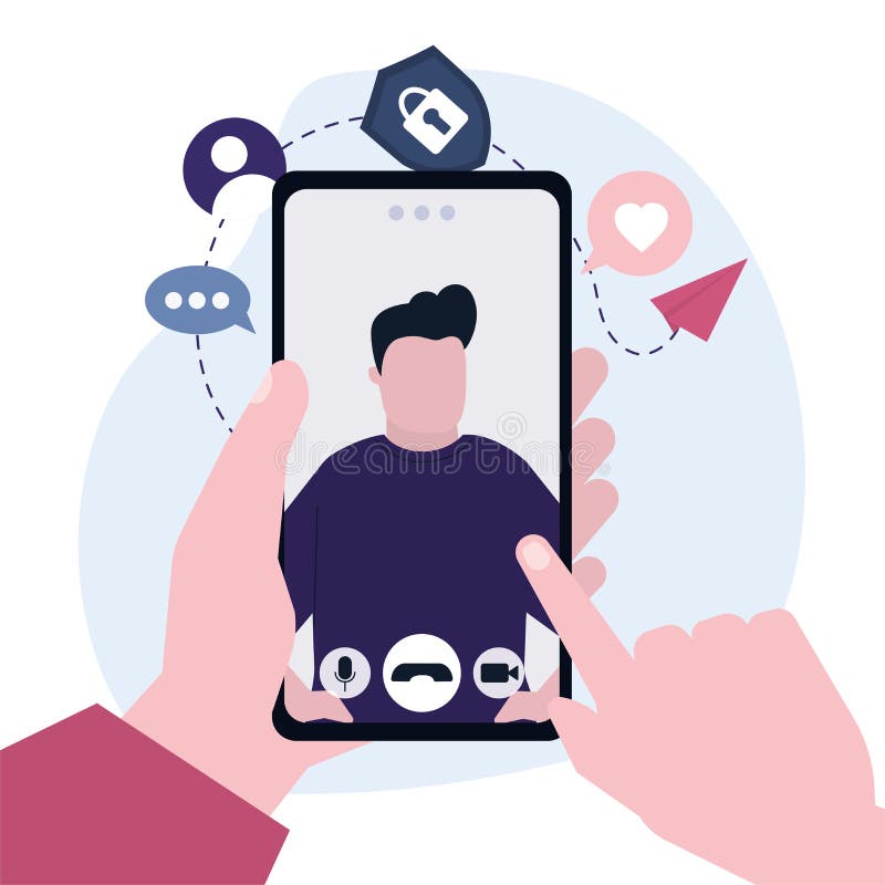 Person Video Call Cartoon Man. Communication and Conversations on ...