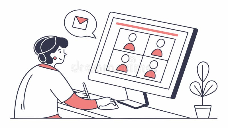 Person on Video Call with Multiple Participants on Screen, Vector ...