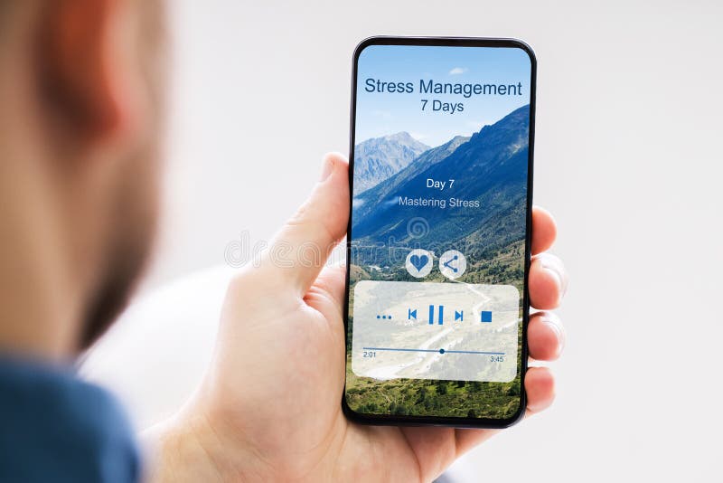 Person Using App for Meditation and Reducing Stress Stock Photo - Image ...