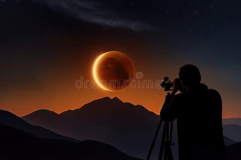 Person, Viewing the Eclipse with Telescope, Bringing To Life Celestial ...