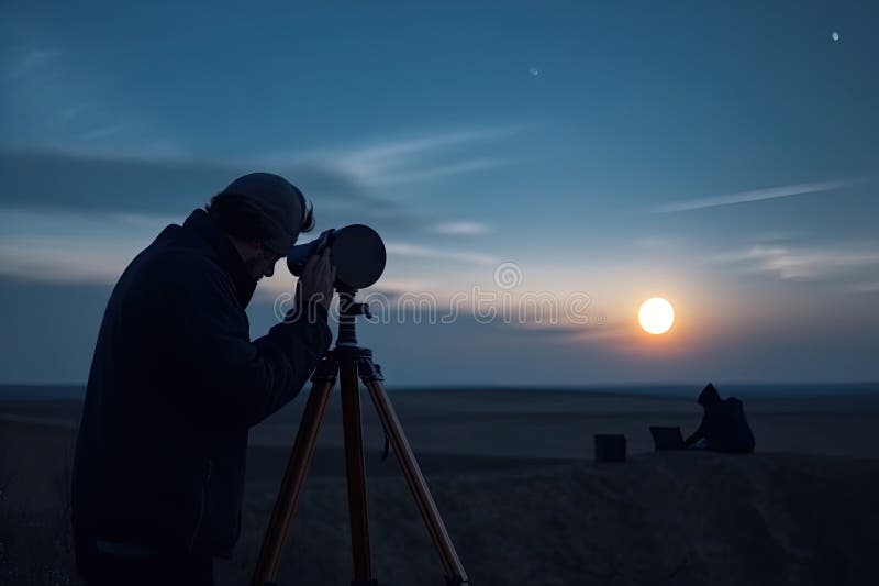 Person, Viewing the Eclipse with Telescope, Bringing To Life Celestial ...