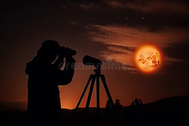 Person, Viewing the Eclipse with Telescope, Bringing To Life Celestial ...