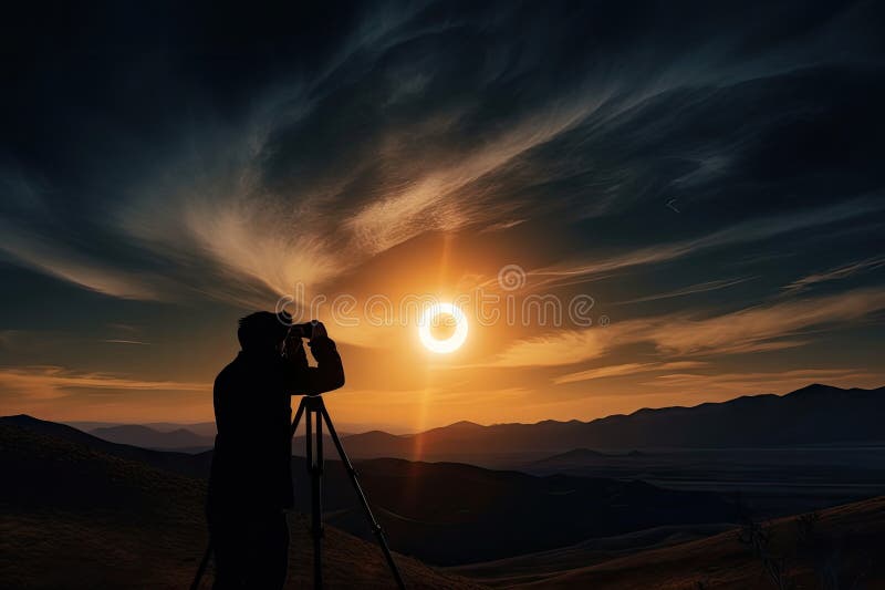 Person, Viewing the Eclipse with Telescope, Bringing To Life Celestial ...