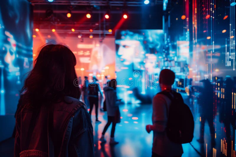 Visitor Observing Digital Art Exhibit Stock Photo - Image of digital ...