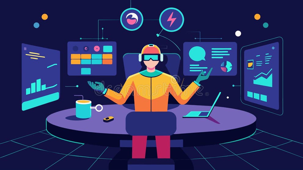 A Person in a Virtual Control Room Manipulating and Visualizing Data ...