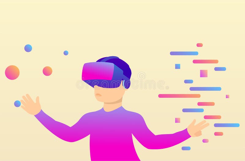 Person in Virtual Reality Glasses Moves Objects. Stock Vector ...