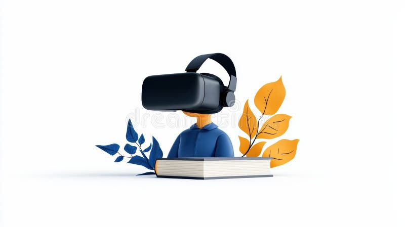 Person with VR Headset and Book White Background Stock Illustration ...