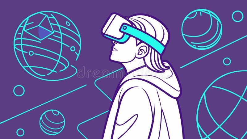 Person in VR Headset Outline, Immersive Virtual Experience, Vector ...