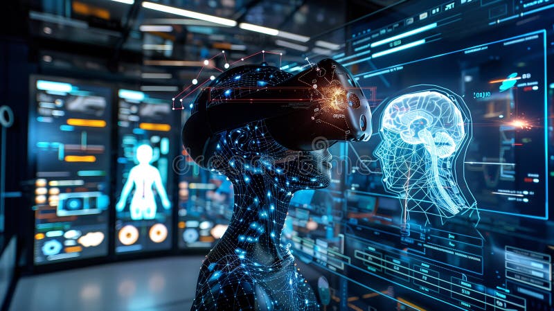 A Person in a VR Headset Participates in Digital Therapy in a High-tech ...