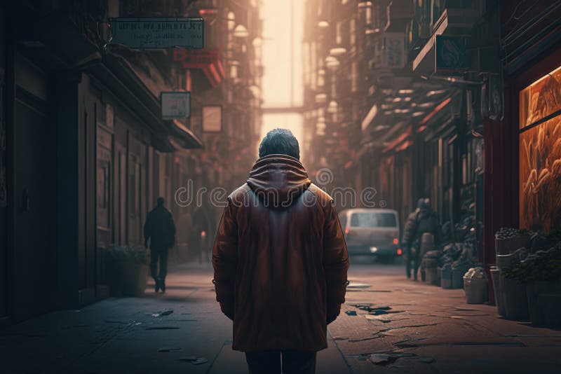 Person Walking Alone Down a Busy Street. Generative AI Stock ... Person Walking Alone Down a Busy Street. Generative AI Stock ...