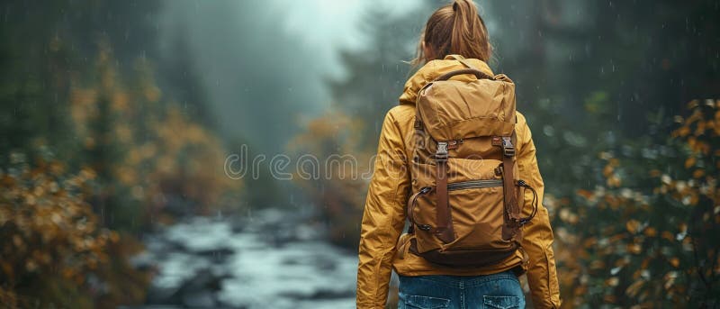 Person Walking with a Backpack in a Forest Stock Image - Image of ...