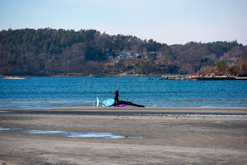 Person Walking on a Beach Getting Ready To Wing Foil.. Editorial Stock ...