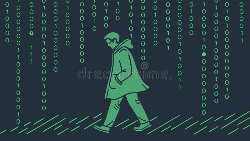 Person Walking in Binary Rain, Digital Identity Vector Design Generative AI Stock Vector ...