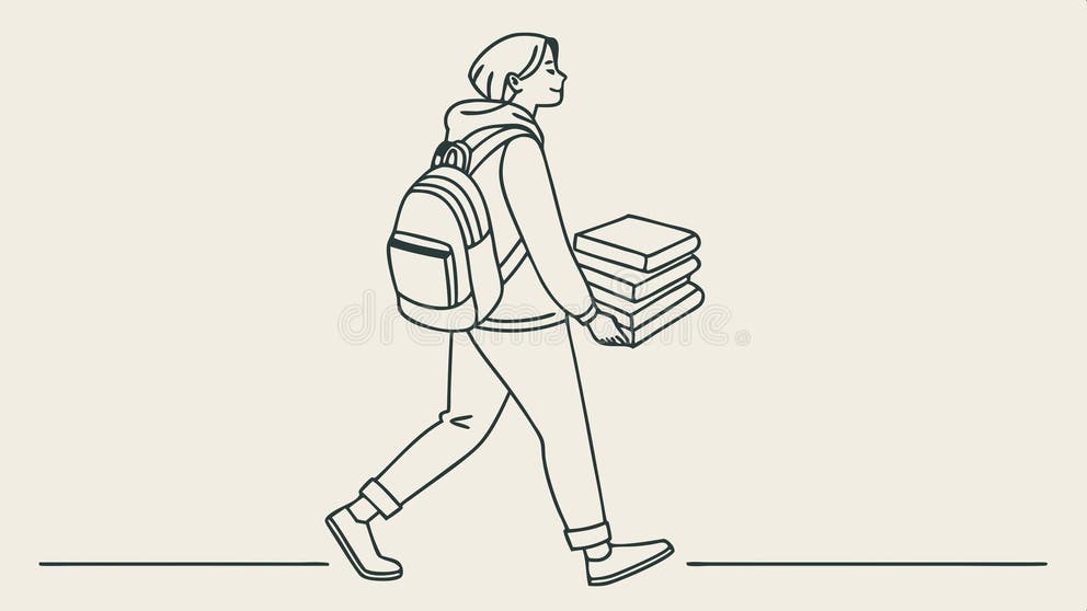 Person Walking with Books Student Learning Path Vector Design ...