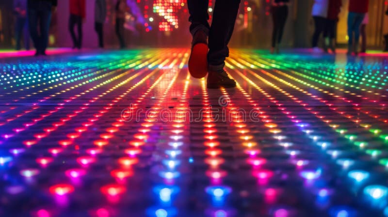A Person Walking on a Brightly Lit Floor with Many Colored Lights, AI ...