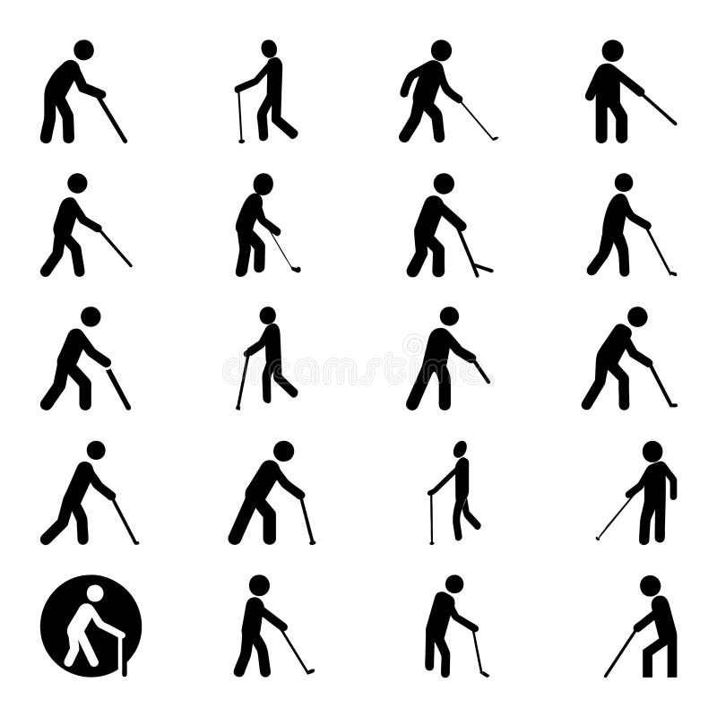 Person Walking with Cane Icon Pictogram Style Bundle Stock Illustration ...