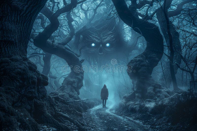 A Person Walking through a Dark, Ominous Forest Symbolizing the Dangers ...