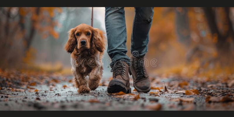 A Person Walking with a Dog in the Fall Stock Photo - Image of person ...