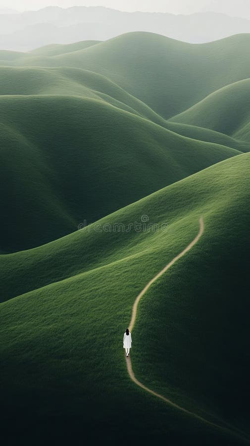 Person Walking Down Path Middle Green Field Stock Photos - Free ...