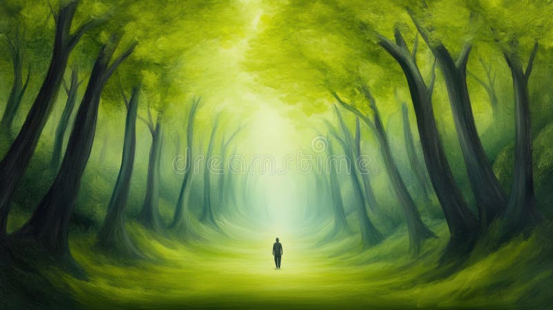 A Person Walking Down a Path in the Middle of Some Trees, AI Stock ...