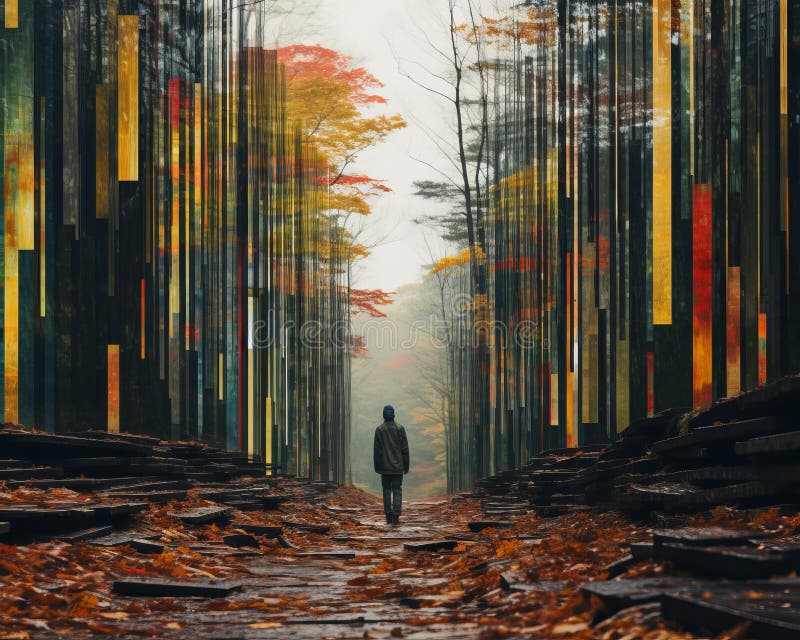 A Person Walking Down a Path Surrounded by Trees Stock Illustration ...