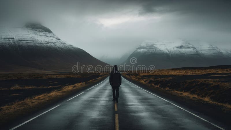 A Person Walking Down a Road in the Middle of Nowhere, AI Stock Photo ...