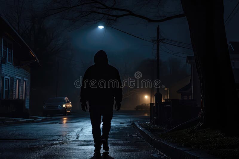 A Person Walking Down a Street at Night Stock Illustration ...