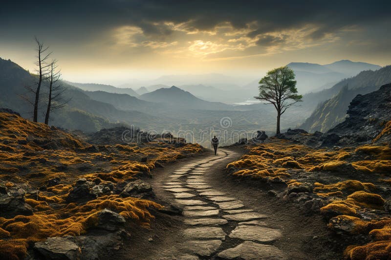 A Person Walking Down a Winding Road with Curves in the Middle of a ...