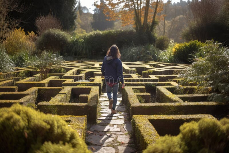 Person, Walking through Garden Maze of Stepping Stones and Pathways ...